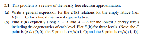 Solved 3.1 This problem is a review of the nearly free | Chegg.com