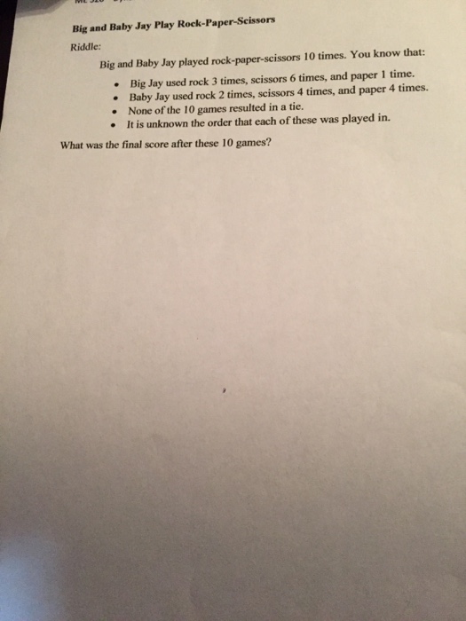 Solved Big and Baby Jay Play Rock-Paper-Scissors Riddle: | Chegg.com