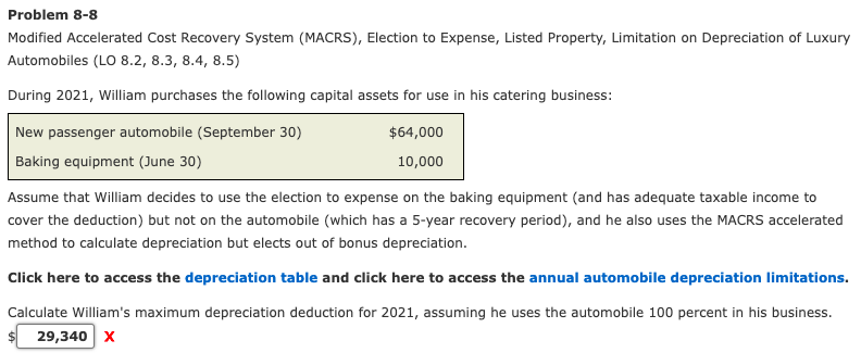 Solved Problem 8-8 Modified Accelerated Cost Recovery System | Chegg.com