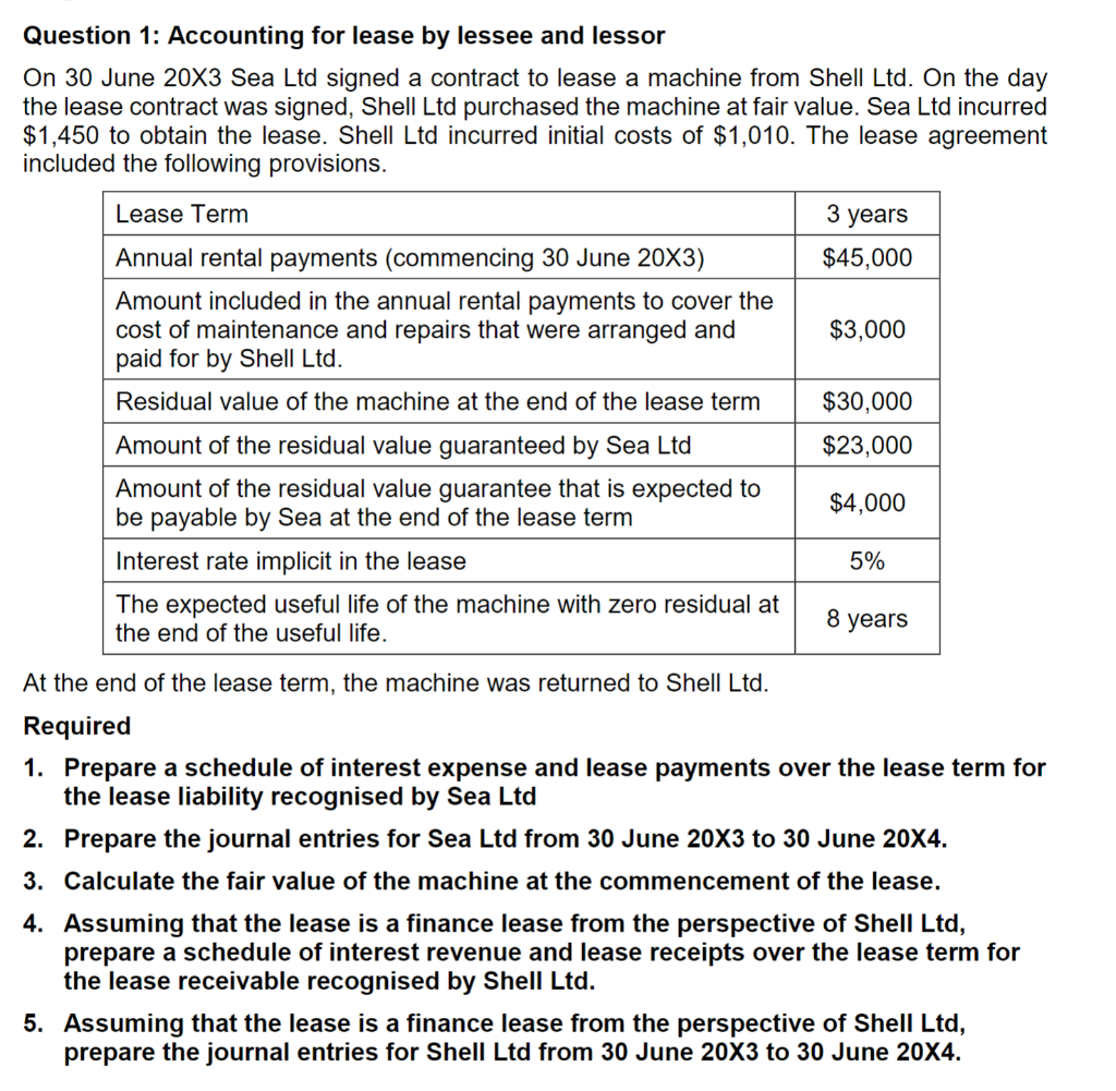 Solved Question 1: Accounting for lease by lessee and lessor | Chegg.com