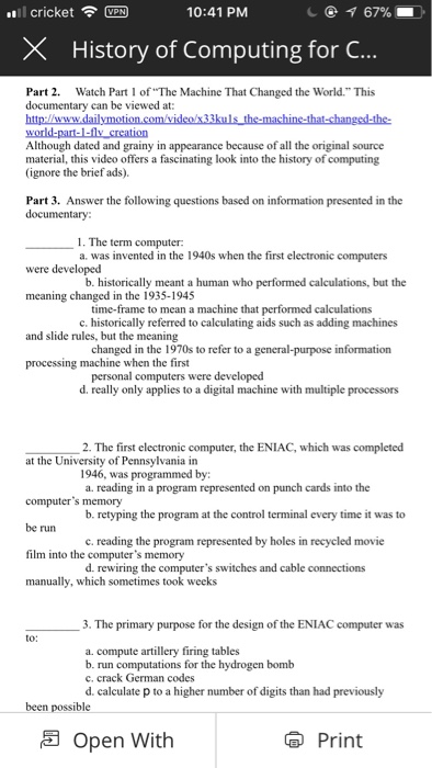 Solved l cricket VP 10:41 PM X History of Computing for C. | Chegg.com