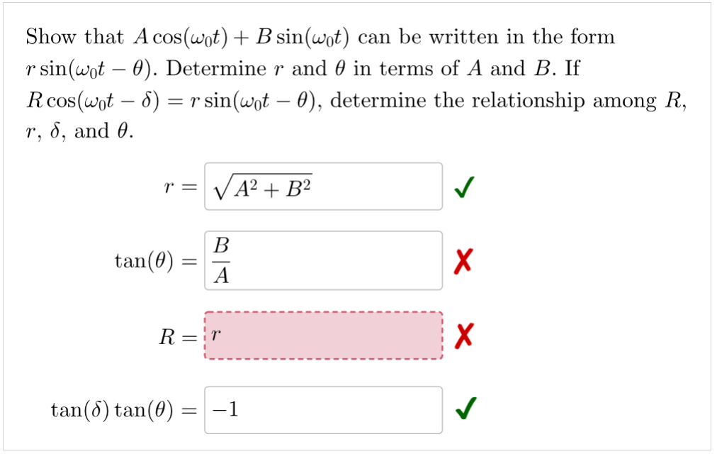 Solved Show That Acos ω0t Bsin ω0t can Be Written In The