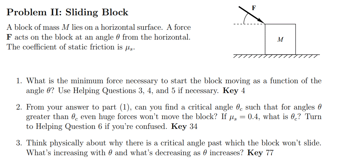 Solved F Problem II: Sliding Block A block of mass M lies on | Chegg.com
