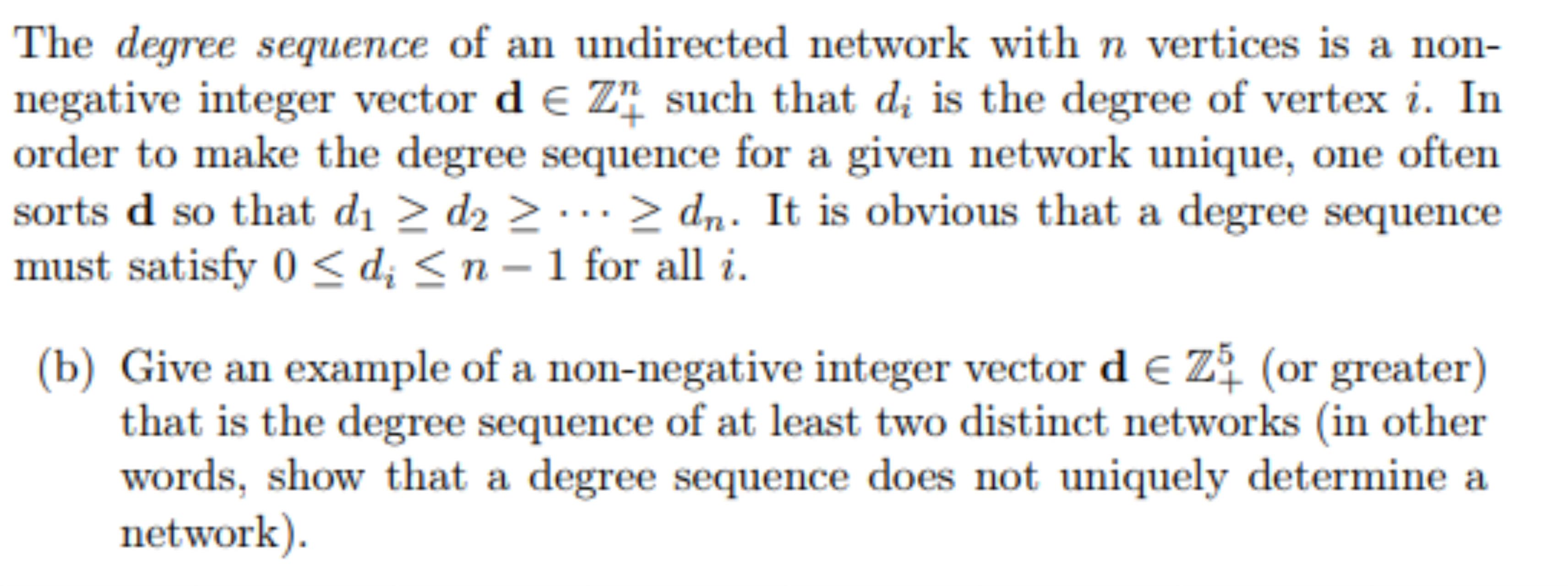 The degree sequence of an undirected network with n | Chegg.com