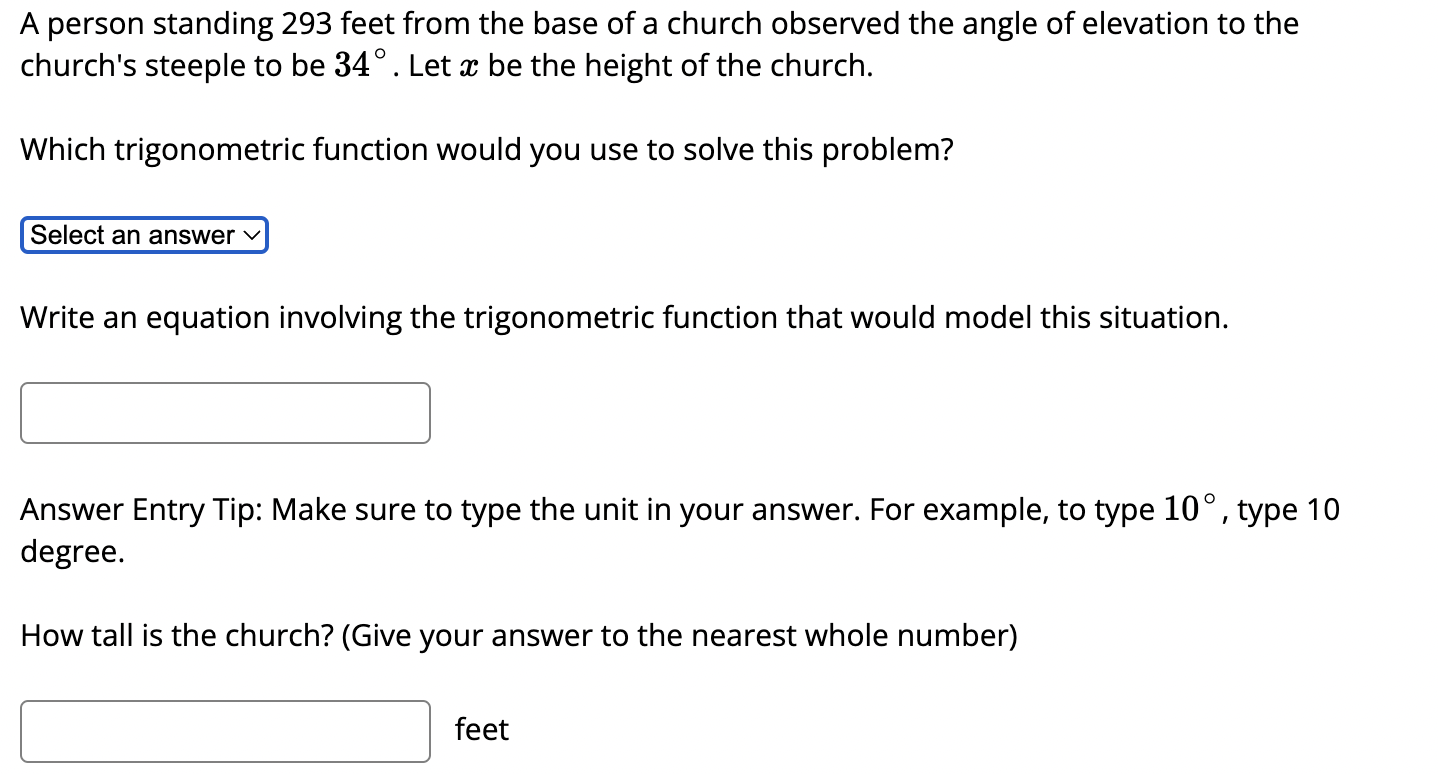 Solved A person standing 293 feet from the base of a church | Chegg.com