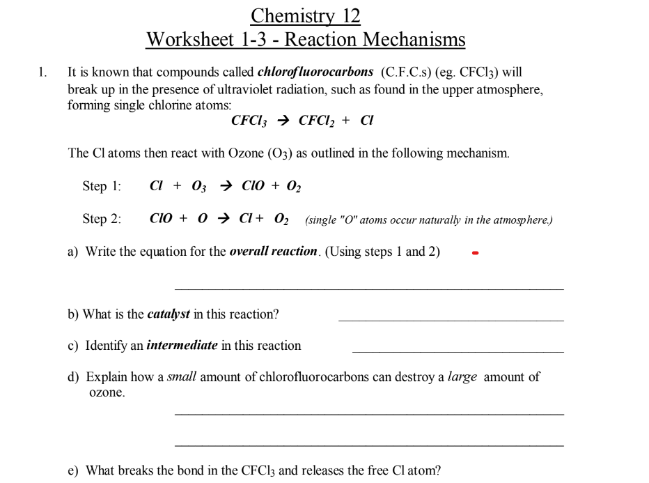 High Quality SOLUTION CFCl3 CFCl3→CFCl2+ClThe Cl ﻿atoms then react with ...
