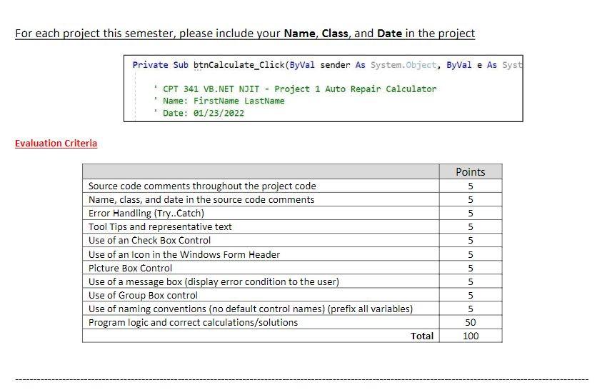 Solved CPT 341 VB.NET NJIT Project 1 - Acme Auto Repair | Chegg.com