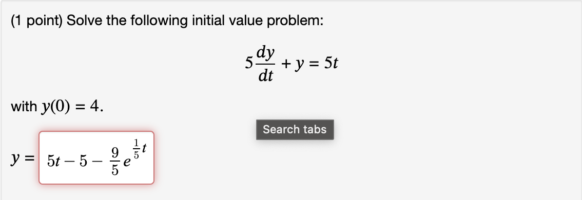 Solved (1 point) Consider the intial value problem | Chegg.com