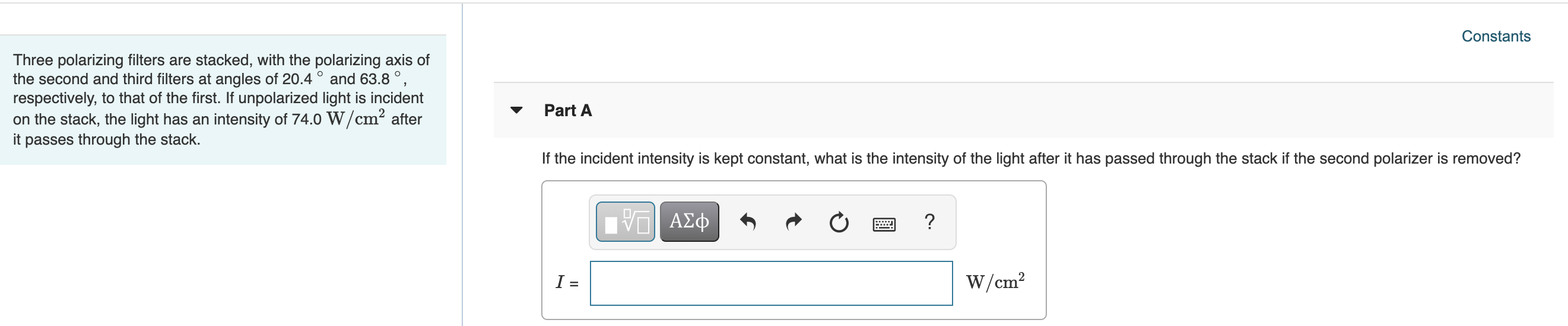 Solved Constants Three polarizing filters are stacked, with | Chegg.com