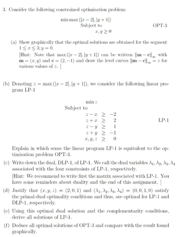Solved 3. Consider the following constrained optimisation | Chegg.com