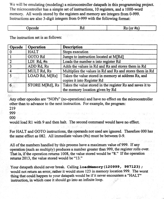 We will be emulating (modeling) a microcontroller | Chegg.com