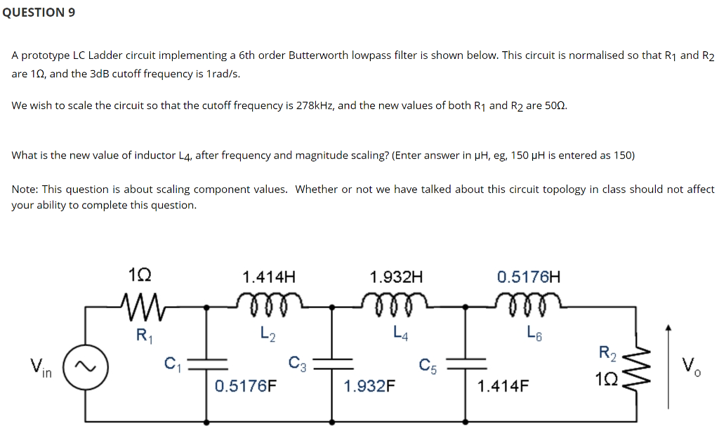 Solved A prototype LC Ladder circuit implementing a 6 th | Chegg.com