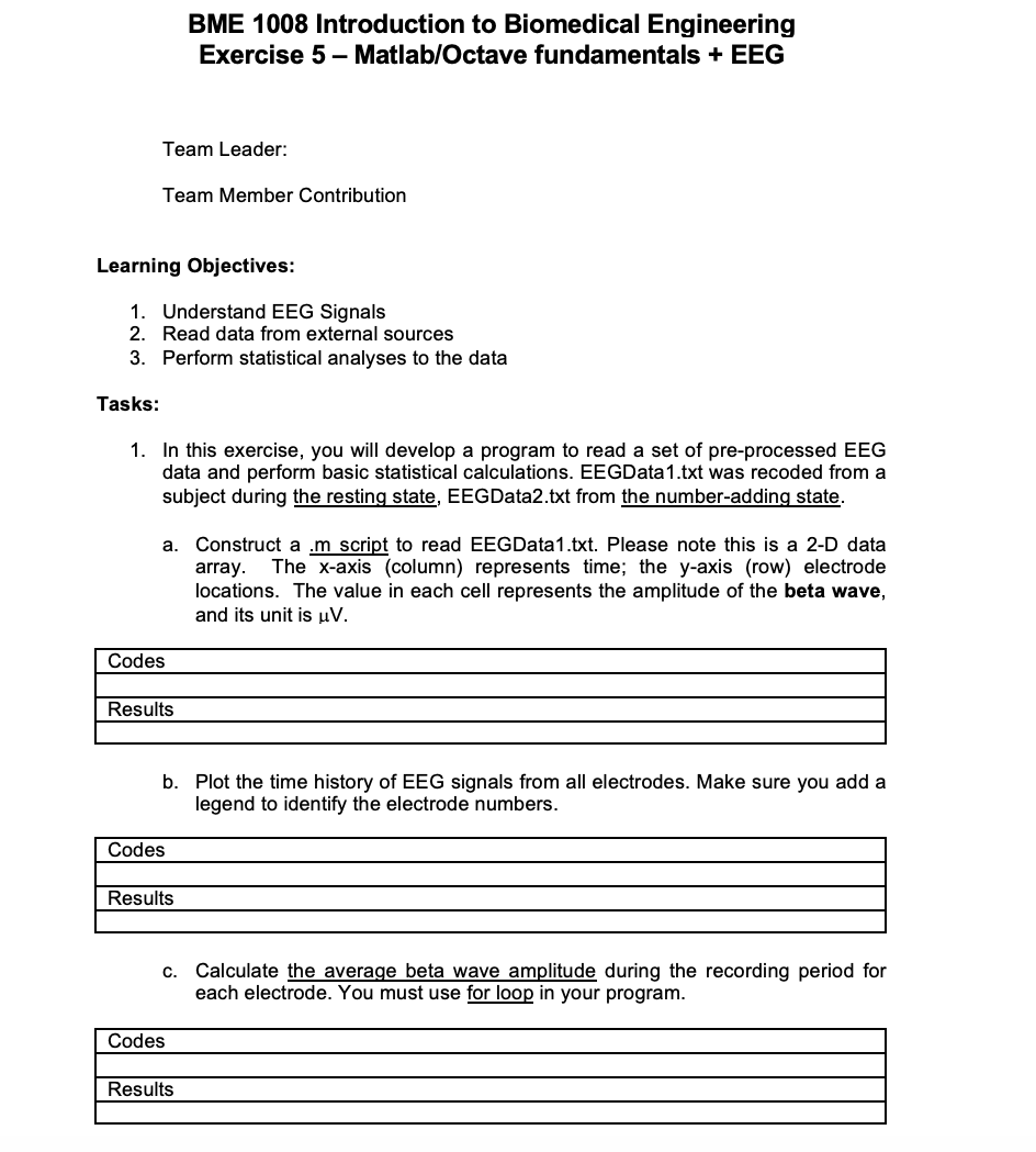 BME 1008 Introduction to Biomedical Engineering | Chegg.com