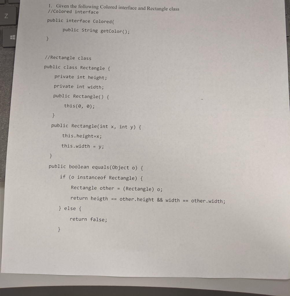 Solved 1. Given the following Colored interface and | Chegg.com