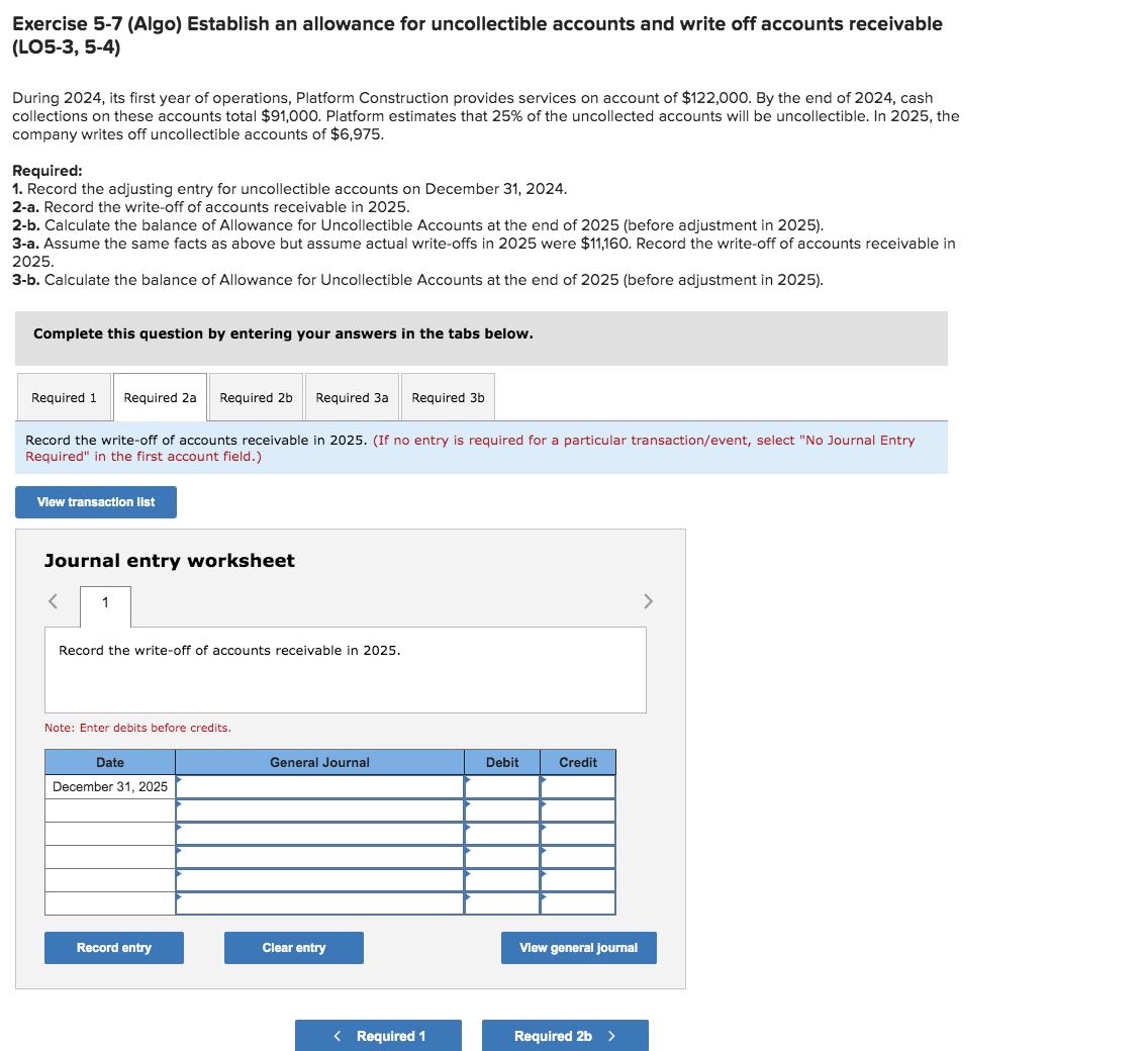 Solved Exercise 5-7 (Algo) Establish an allowance for | Chegg.com