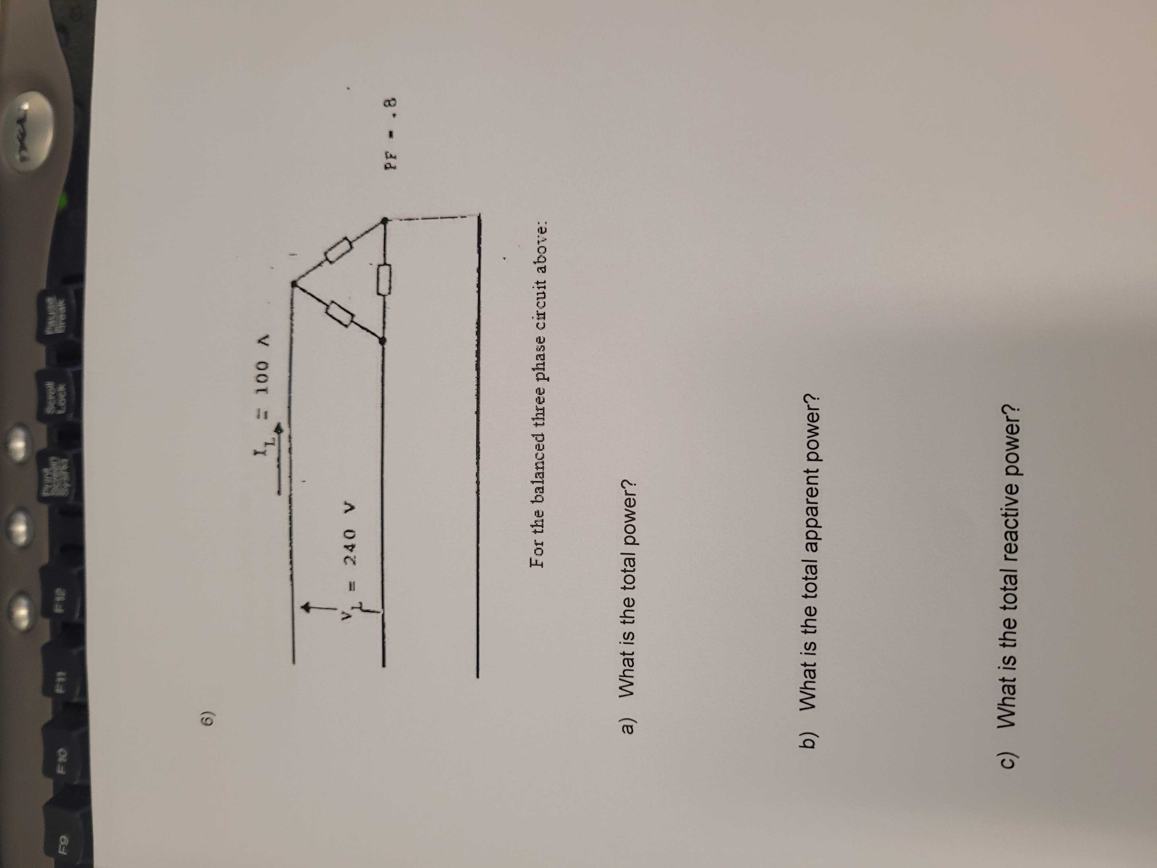Solved For the balanced three phase circuit above: a) What | Chegg.com