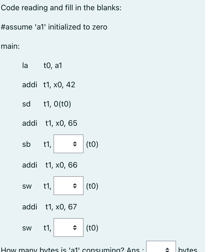 Solved de reading and fill in the blanks ssume 'a1' | Chegg.com