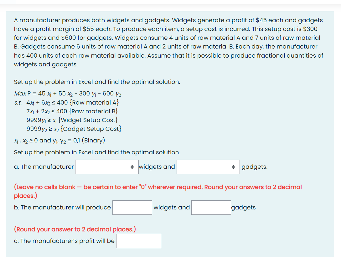 Solved A manufacturer produces both widgets and gadgets. | Chegg.com