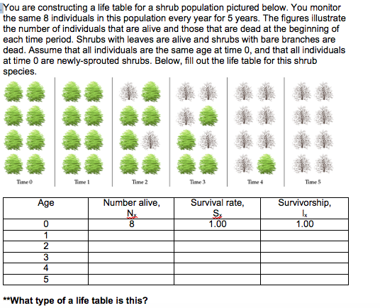 Solved You are constructing a life table for a shrub | Chegg.com