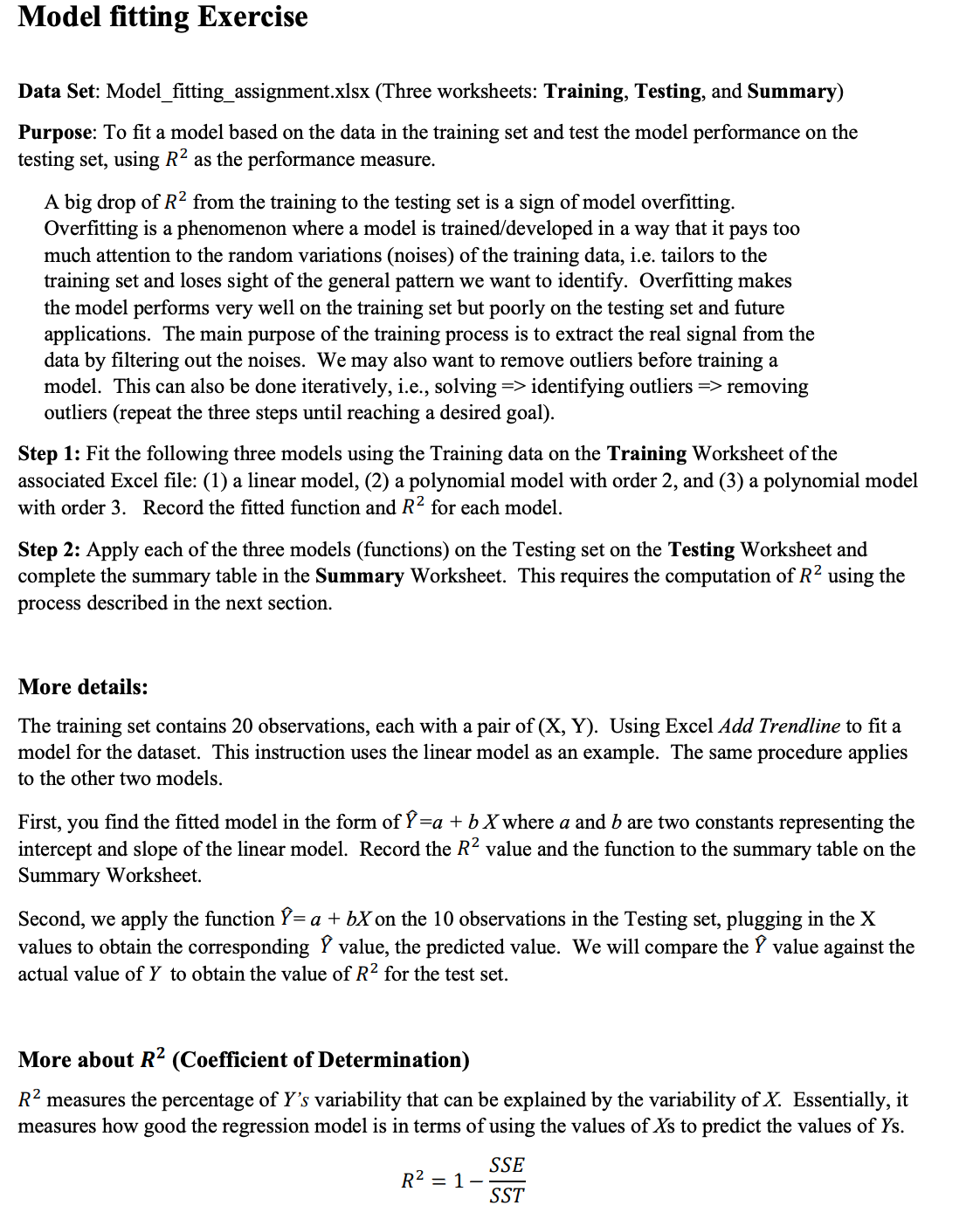 Solved Model fitting Exercise Data Set: | Chegg.com