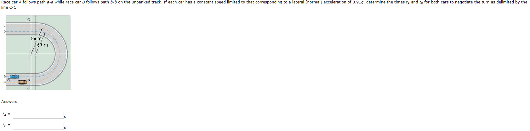 Solved Race car A follows path a-a while race car B follows | Chegg.com