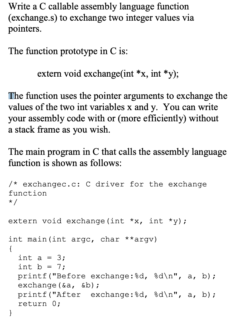 Solved Write a C callable assembly language function | Chegg.com Solved Write a C callable assembly language function | Chegg.com