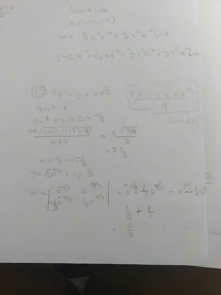 Solved Solve using variation parameters: 9y"-y=xe^x/3 IVc: | Chegg.com
