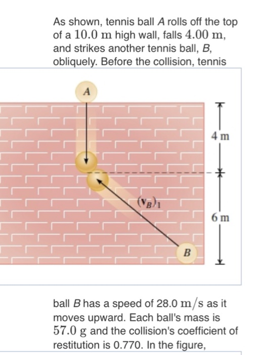 Solved As shown, tennis ball A rolls off the top of a 10.0 m | Chegg.com