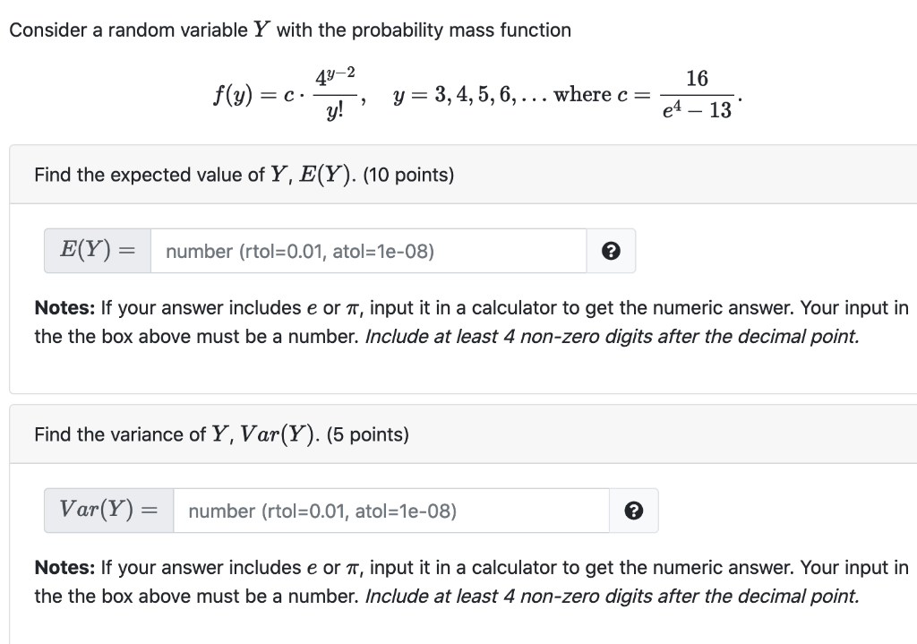Solved Consider a random variable Y with the probability | Chegg.com