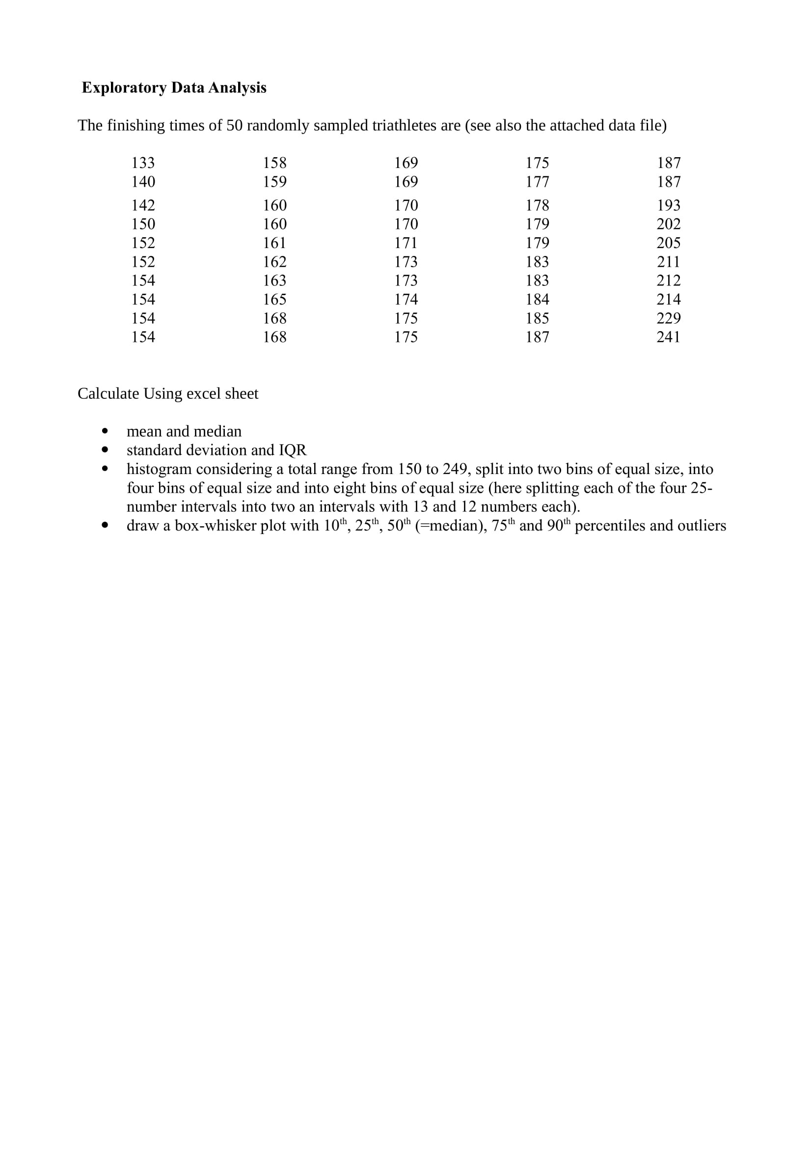 Exploratory Data Analysis The finishing times of 50 | Chegg.com