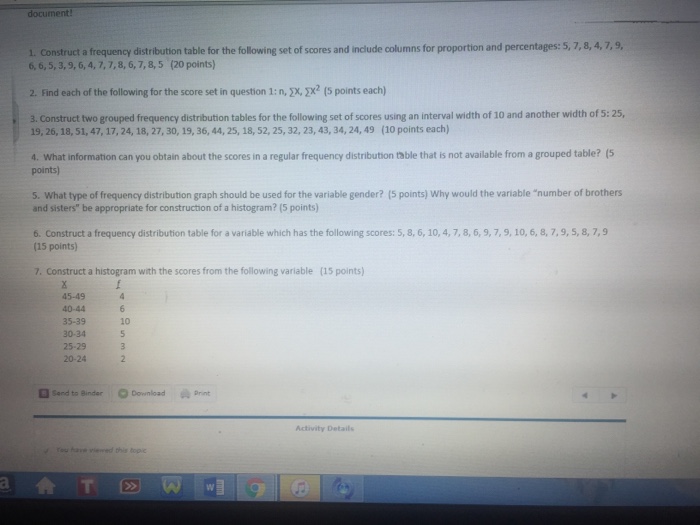 Solved document 1. Construct a frequency distribution table | Chegg.com