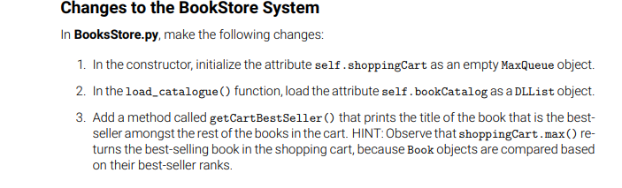 Solved Changes to the BookStore System In BooksStore.py, | Chegg.com