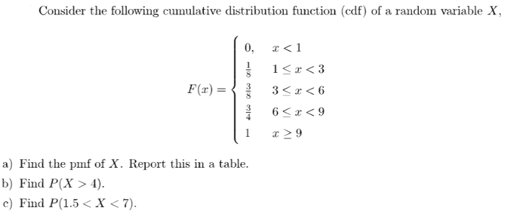Solved Consider the following cumulative distribution | Chegg.com