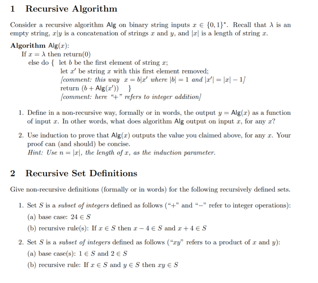 1 Recursive Algorithm is an Consider a recursive | Chegg.com