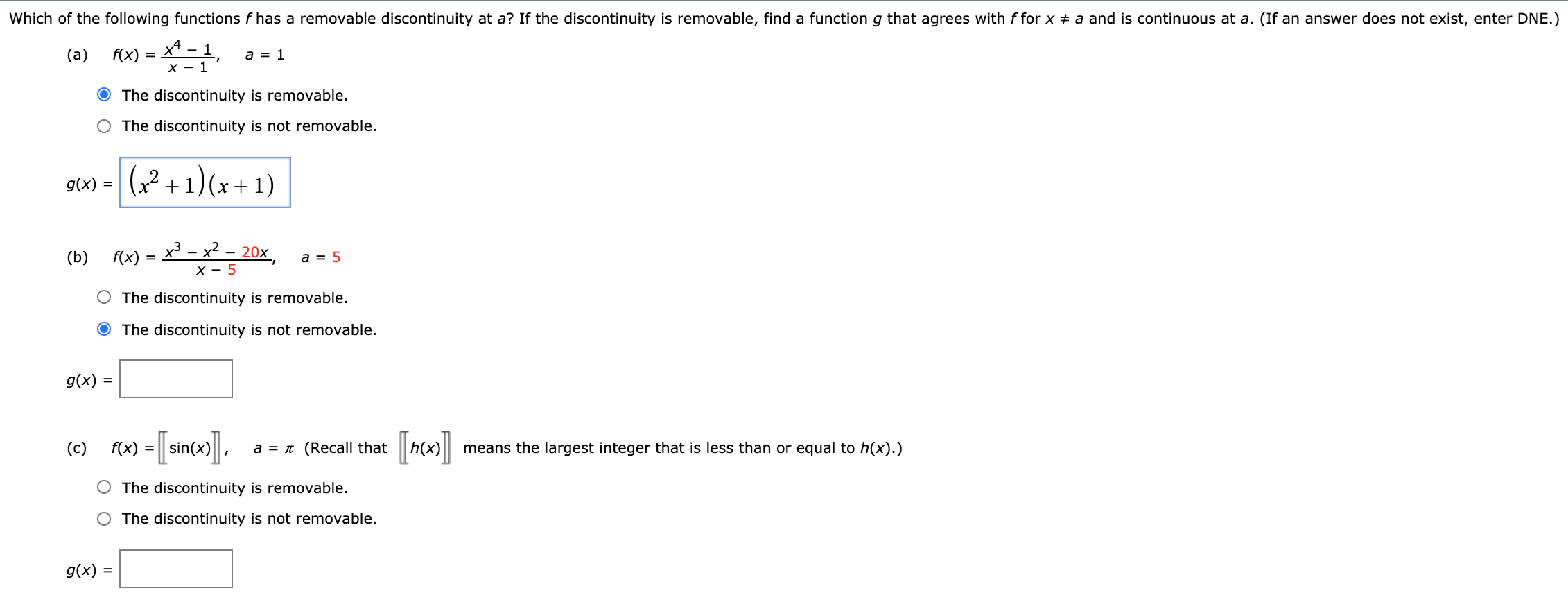 Solved Which of the following functions f has a removable | Chegg.com