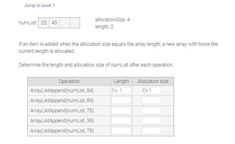 Solved Jump to level 1 numList: 25 43 allocation Size: 4 | Chegg.com