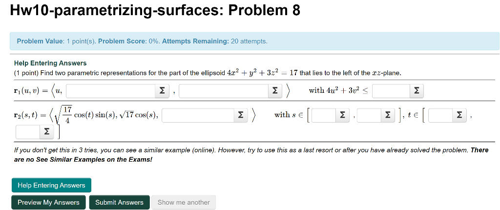 Solved Hw10-parametrizing-surfaces: Problem 8 Problem Value: | Chegg.com