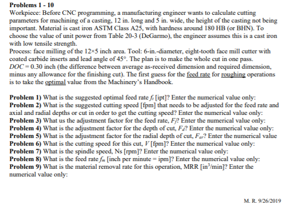 Problems 1 - 10 Workpiece: Before CNC programming, a | Chegg.com