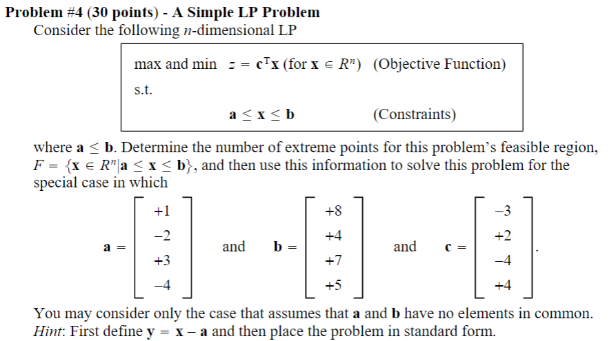 Problem #4 ( 30 points) - A Simple LP Problem | Chegg.com