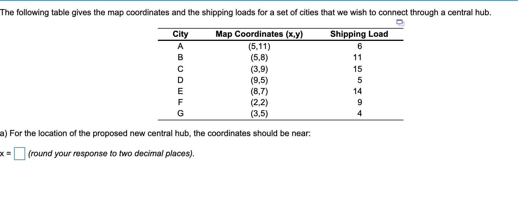 Solved The following table gives the map coordinates and the | Chegg.com
