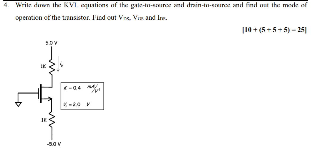 Solved 4. Write down the KVL equations of the gate-to-source | Chegg.com