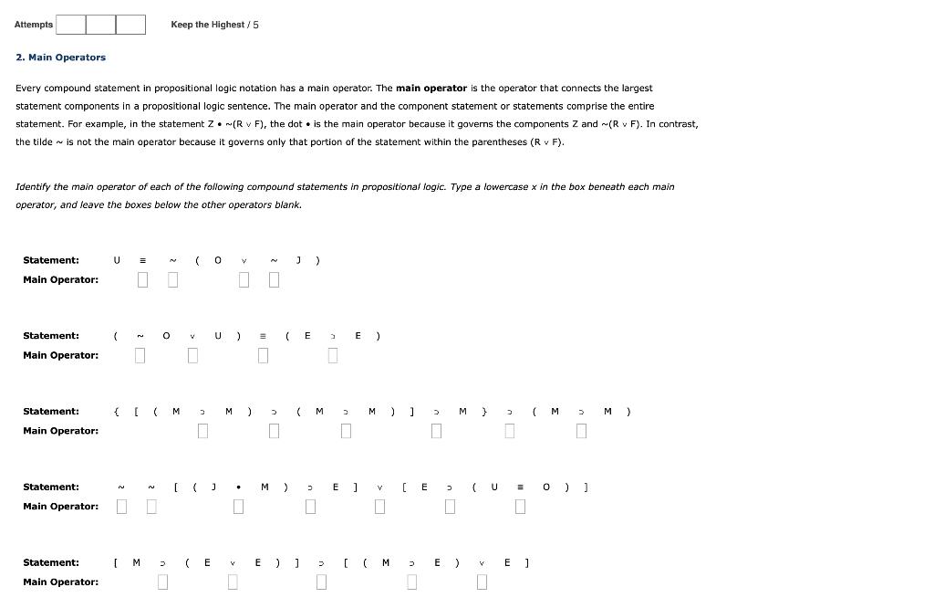 Solved Attempts 2. Main Operators Every compound statement | Chegg.com