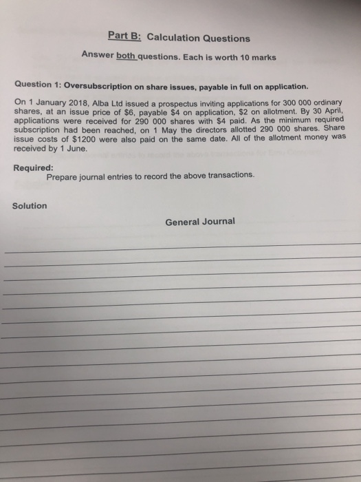 Solved Part B: Calculation Questions Answer both questions. | Chegg.com
