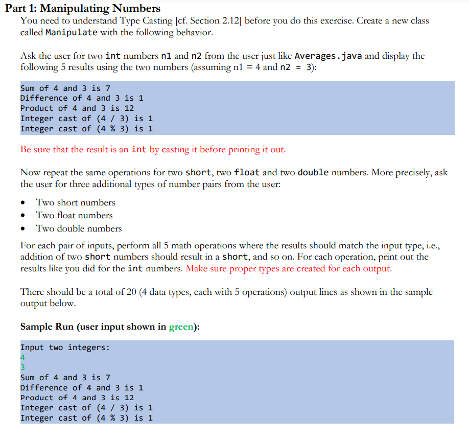Solved Part 1: Manipulating Numbers You need to understand | Chegg.com