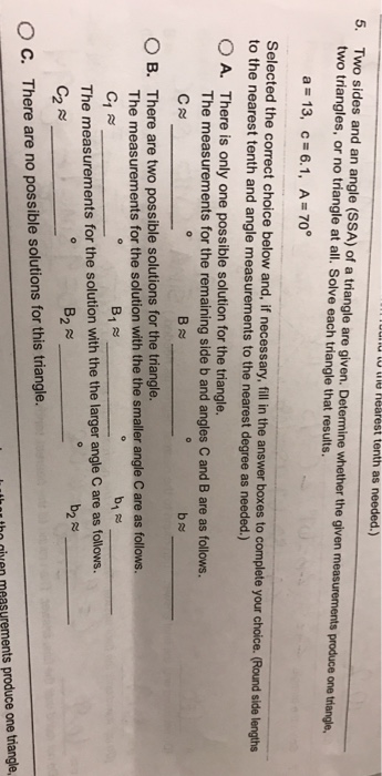 Solved Two sides and an angle (SSA) of a triangle are given. | Chegg.com