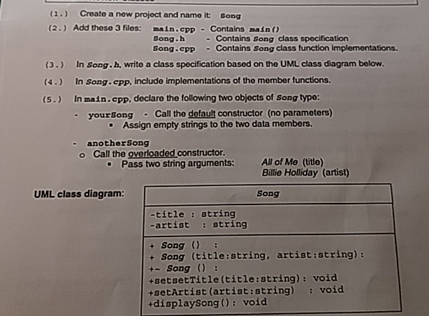 Solved (1.) Creato a now project and namo it: Song (2.) Add | Chegg.com