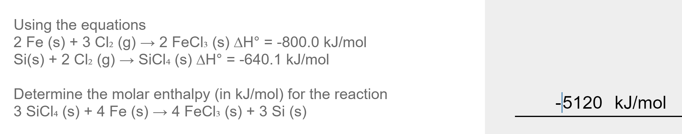 Solved Using the equations 2Fe(s)+3Cl2 (g) →2FeCl3 (s) | Chegg.com