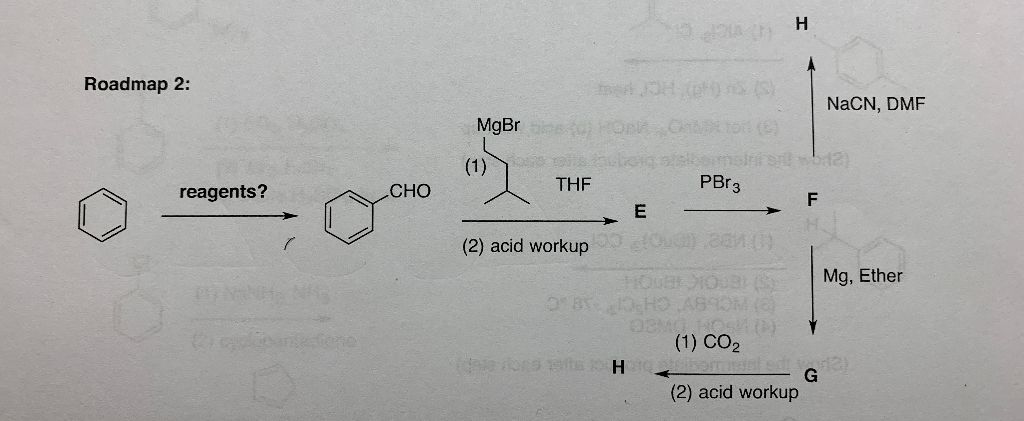 Solved Roadmap 2: NaCN, DMF MgBr PBr3 THF reagents? CHO (2) | Chegg.com