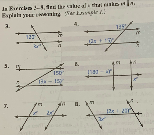 Solved in exercises 3-8 find the value of x that makes m || | Chegg.com