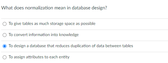 Solved What does normalization mean in database design? To | Chegg.com